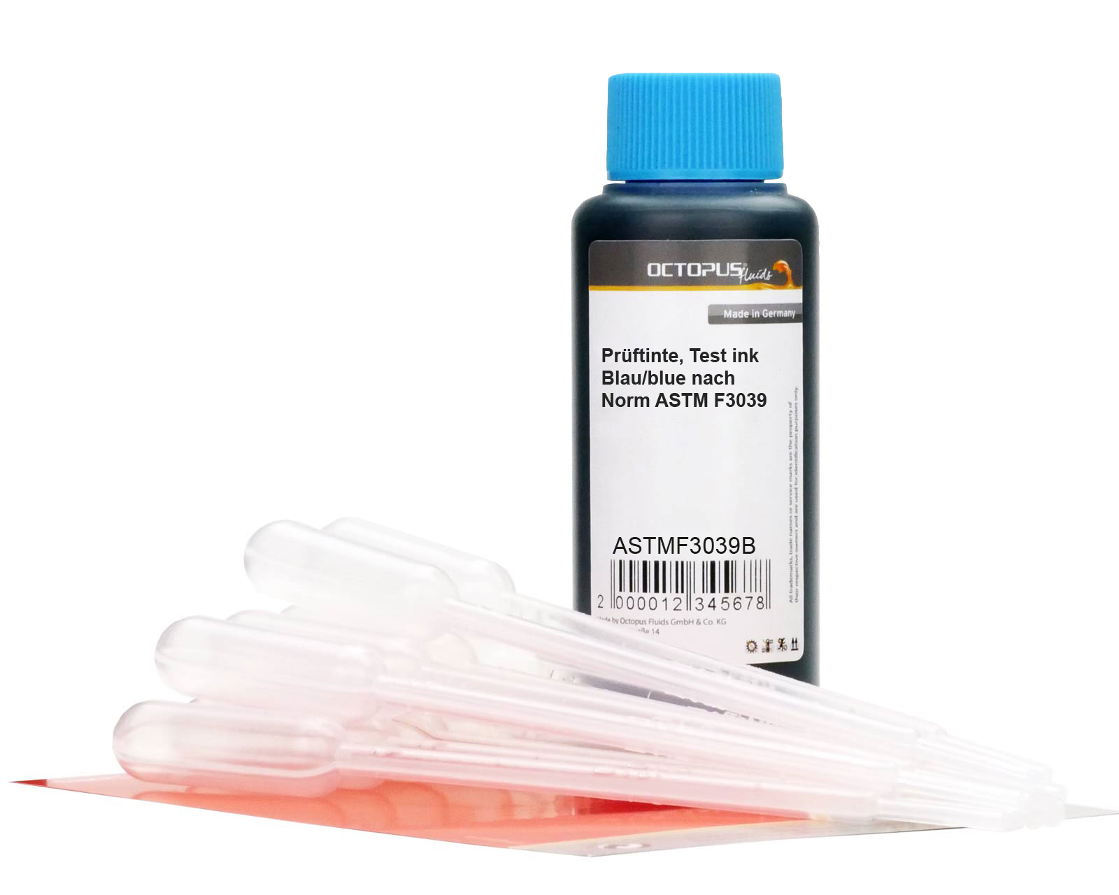 Test Ink, Test Ink Blue according to norm ASTM F3039 | Octopus®